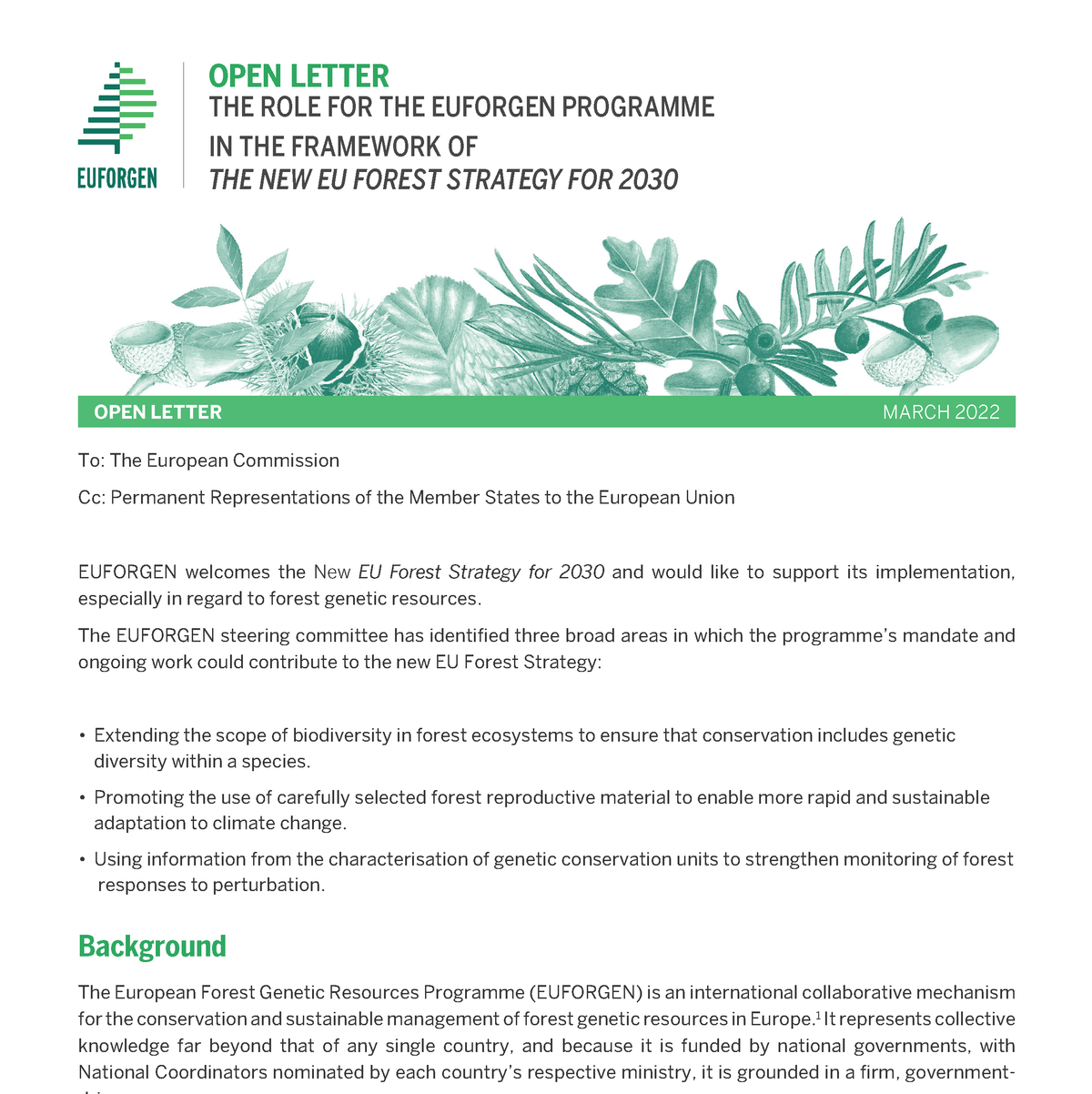 OPEN LETTER: The role for the EUFORGEN Programme in the framework of ...